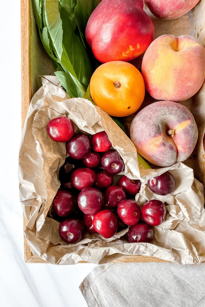 Baked stone fruit caprese salad (without tomatoes) - Throughthefibrofog